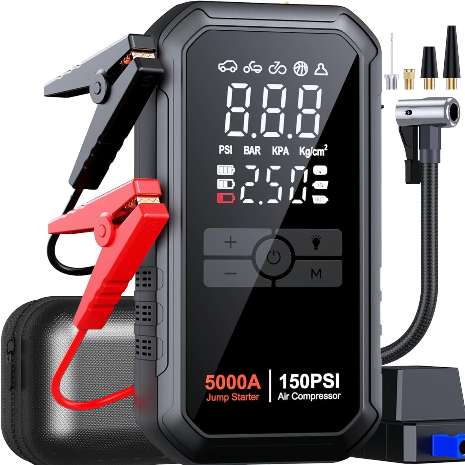 10-in-1 Jump Starter with Air Compressor 5000A 26800mAh 150PSI Portable ...