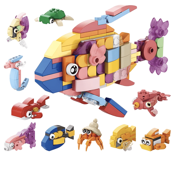 10 in 1 Ocean Creatures Building Block Set, Colorful Tropical Fish ...