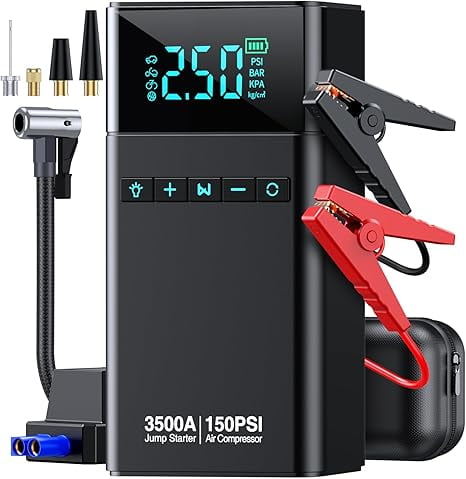 10-in-1 Portable Car Battery Jump Starter with Air Compressor, 3500A ...