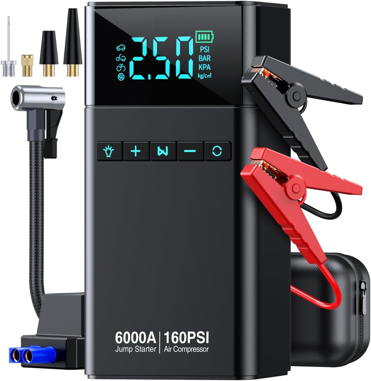 10-in-1 Portable Car Battery Jump Starter with Air Compressor, 6000A ...