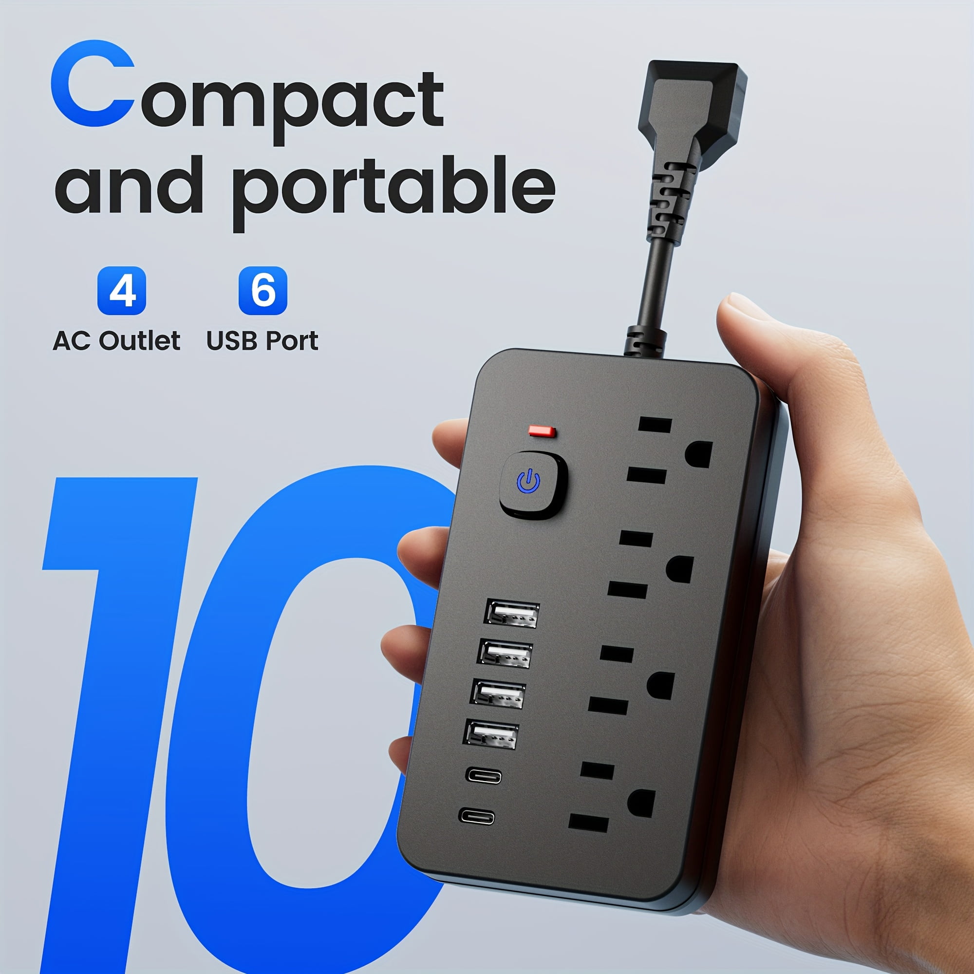 10-in-1 Power Strip w/ 4 AC Outlets & 6 USB Ports (2 Type-C) - Overload ...
