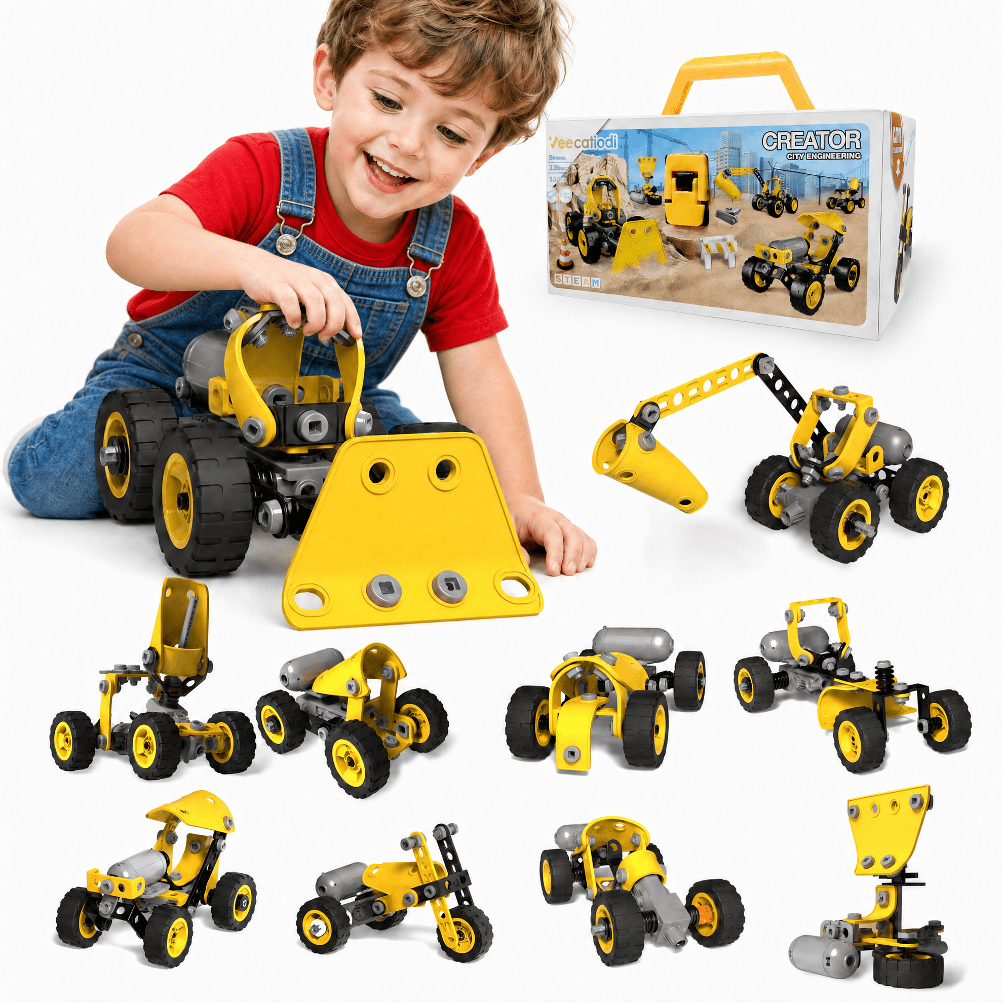 10-in-1 STEM Building Toys for Kids Ages 4-10, Motorized Construction ...