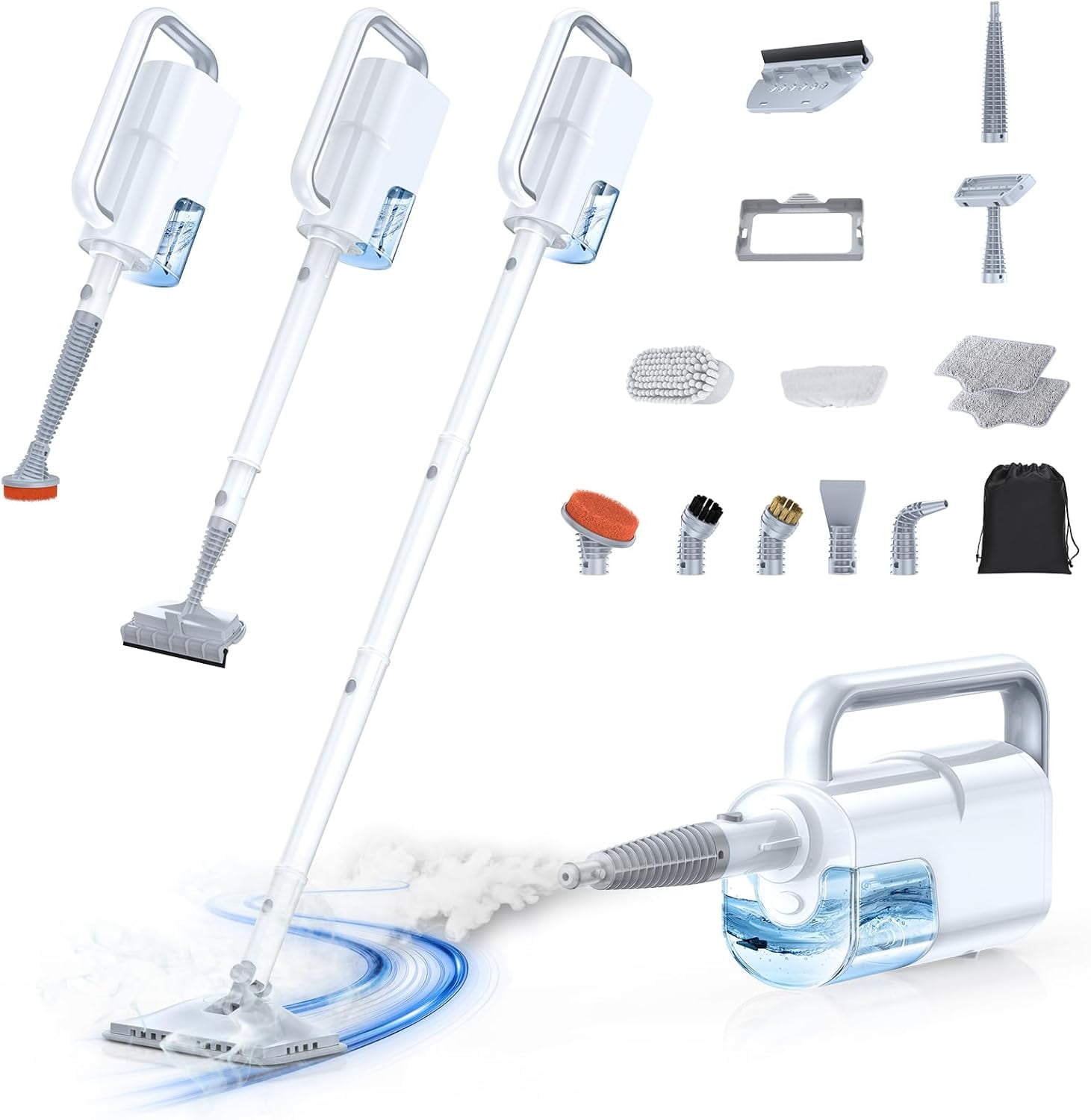 10-in-1 Steam Mop with Detachable Handheld Steamer, 350ml Tank, 10s ...