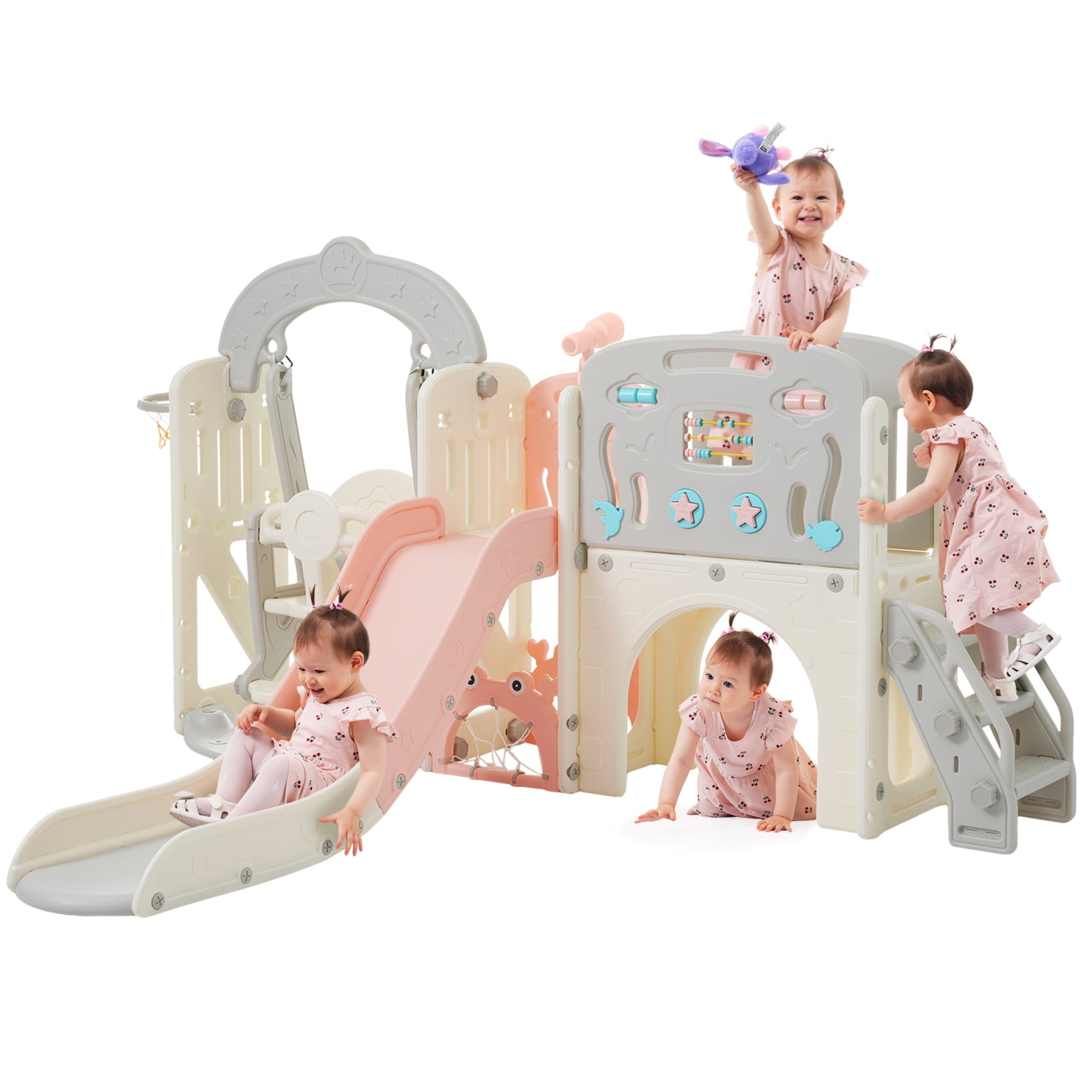 10 in 1 Toddler Slide Set, Freestanding Slide Set with Arch Tunnel ...