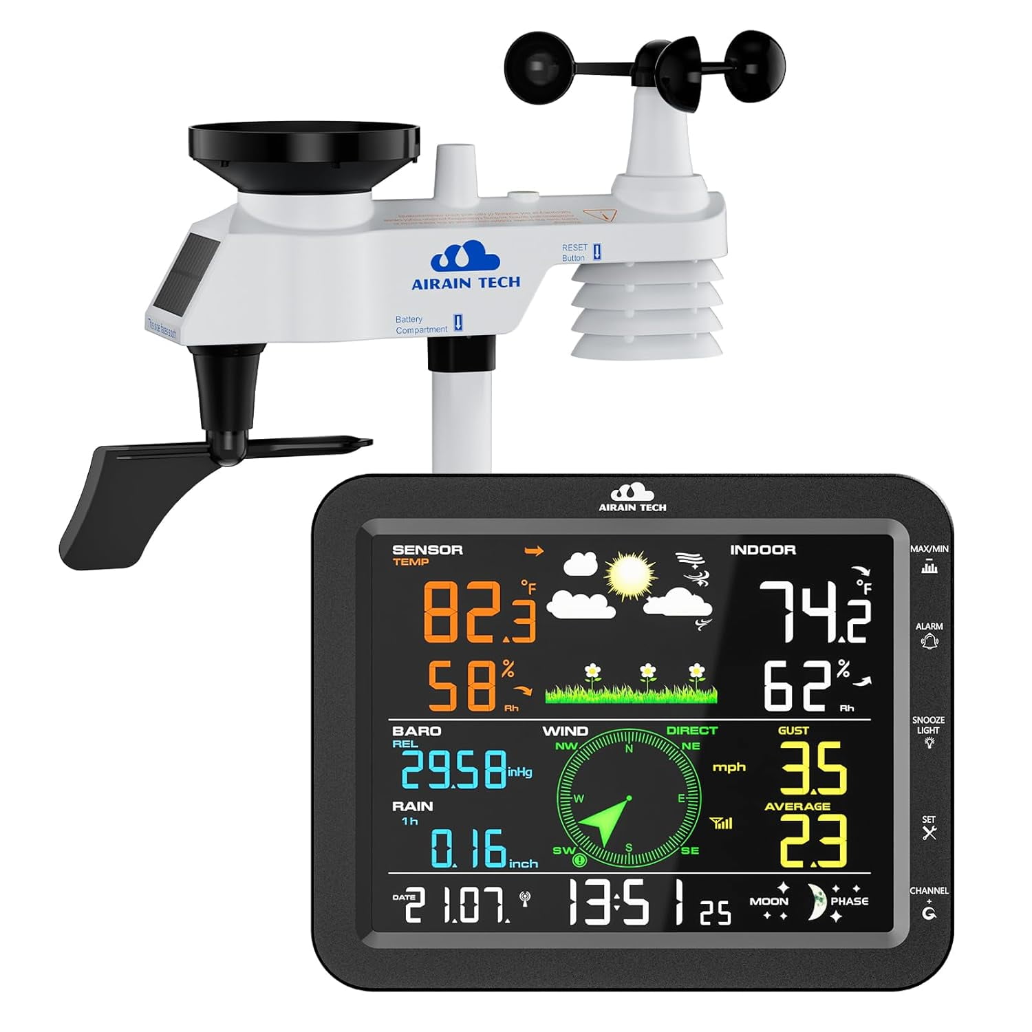 10-in-1 Wireless Weather Station with Outdoor Wireless Sensor,Radio ...