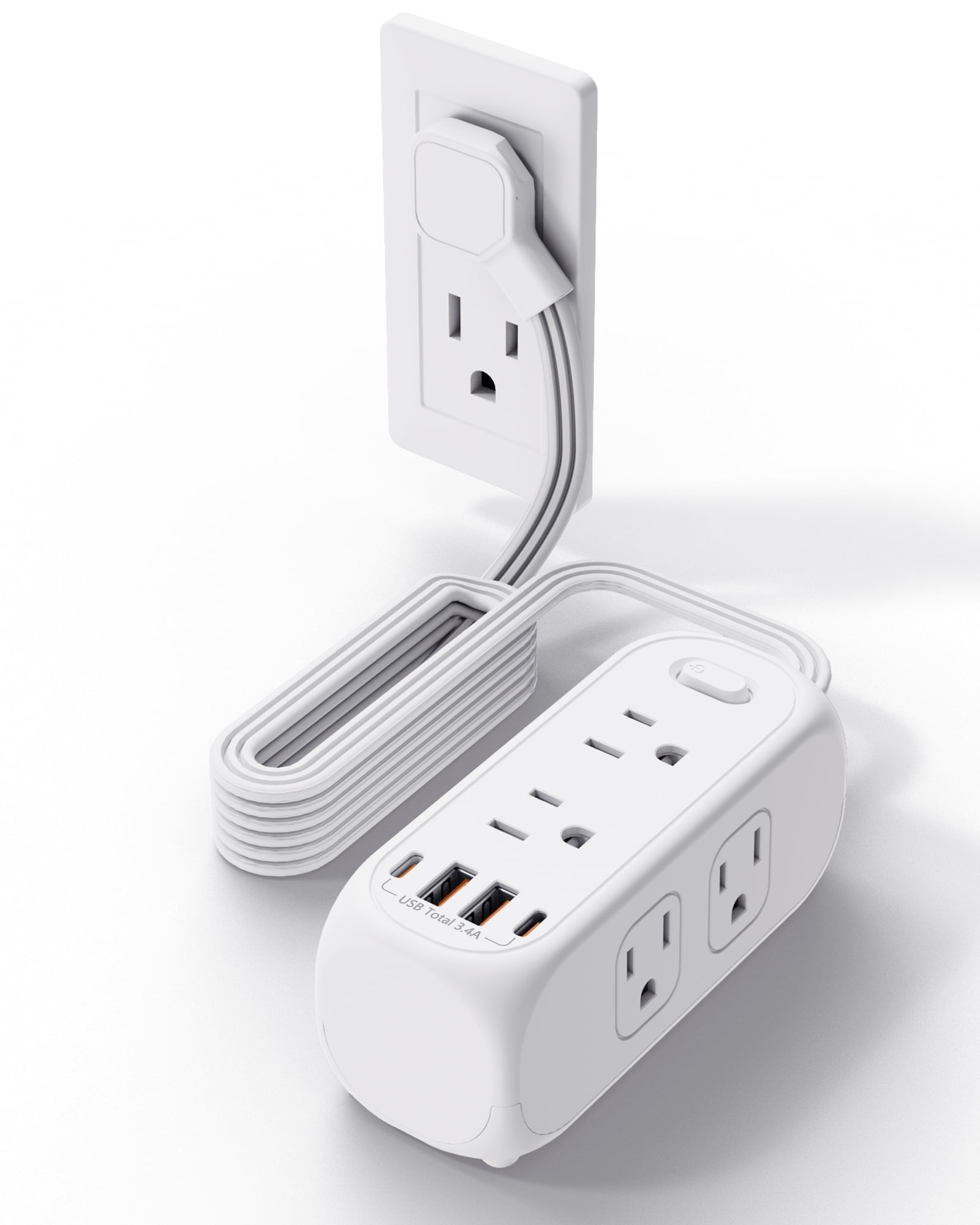 5FT Power Strip - 6 Widely Outlets with 4 USB Ports, 3 Side Outlet ...