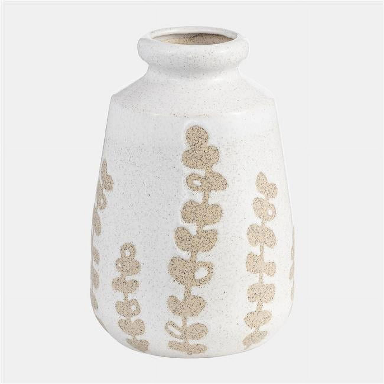 10 in. Ceramic Botanical Vase, Ivory & Beige - Walmart.com