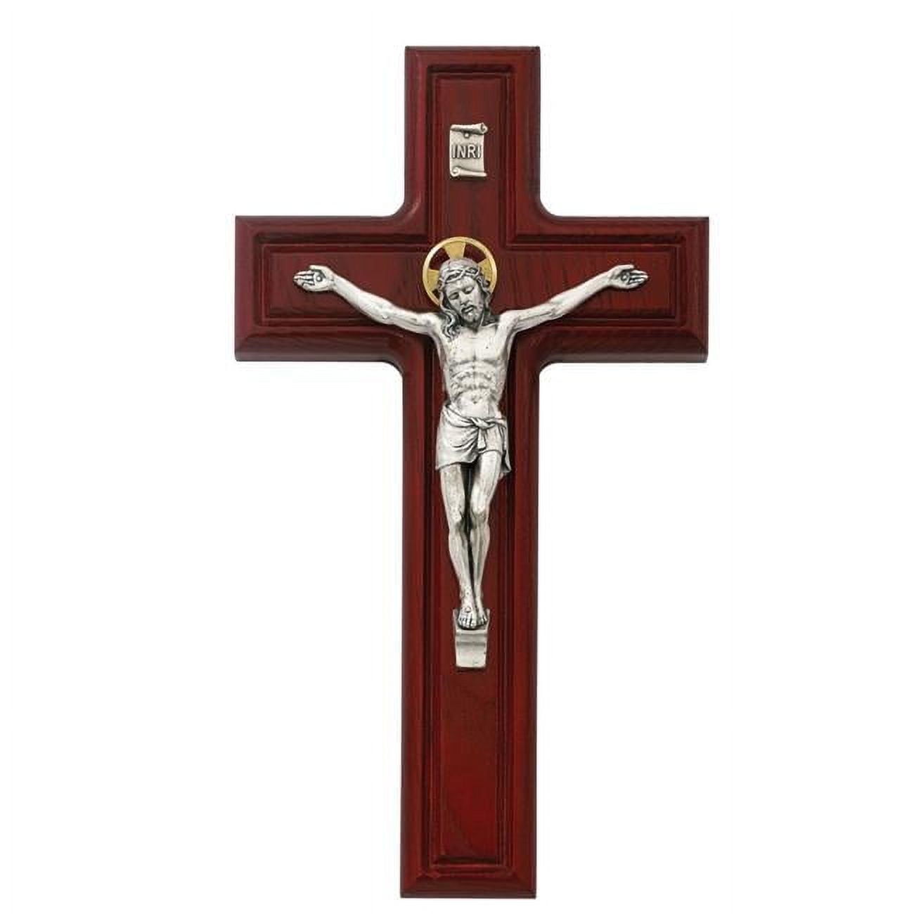 10 in. Cherry Stained & Silver Crucifix Two Tone Corpus - Walmart.com