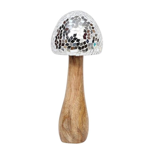 10 in. Mango Wood Mosaic Mushroom Figurine, Silver - Walmart.com