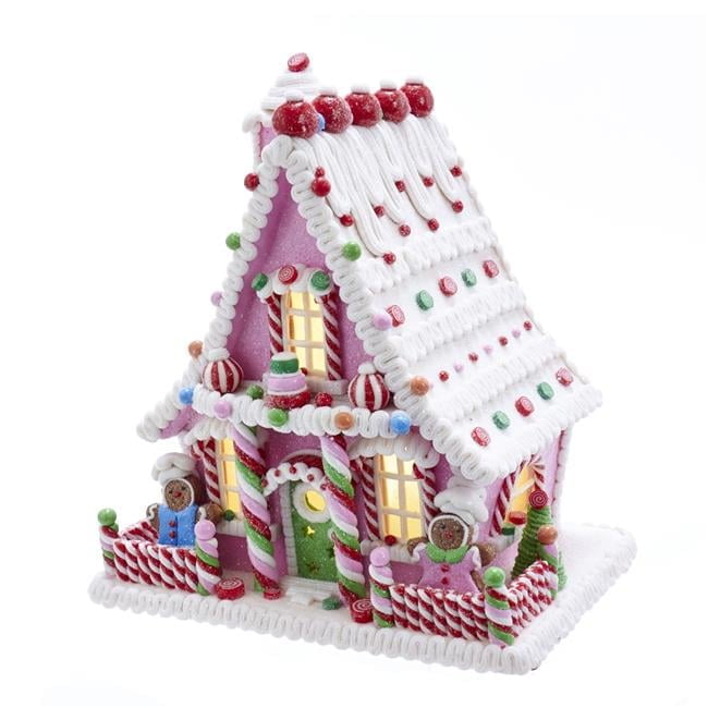10 in. Pink Battery-Operated Candy LED Gingerbread House Table ...