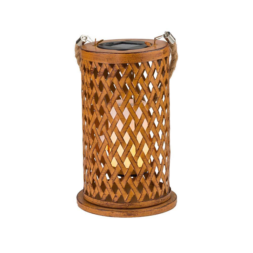10 in. Tall Outdoor Rustic Solar Powered Metal Lantern with Flickering ...