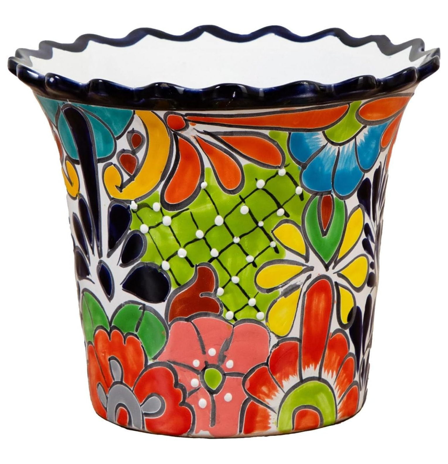 10-in x 12-in Handcrafted Mexican Talavera Ceramic Planter – Vibrant ...