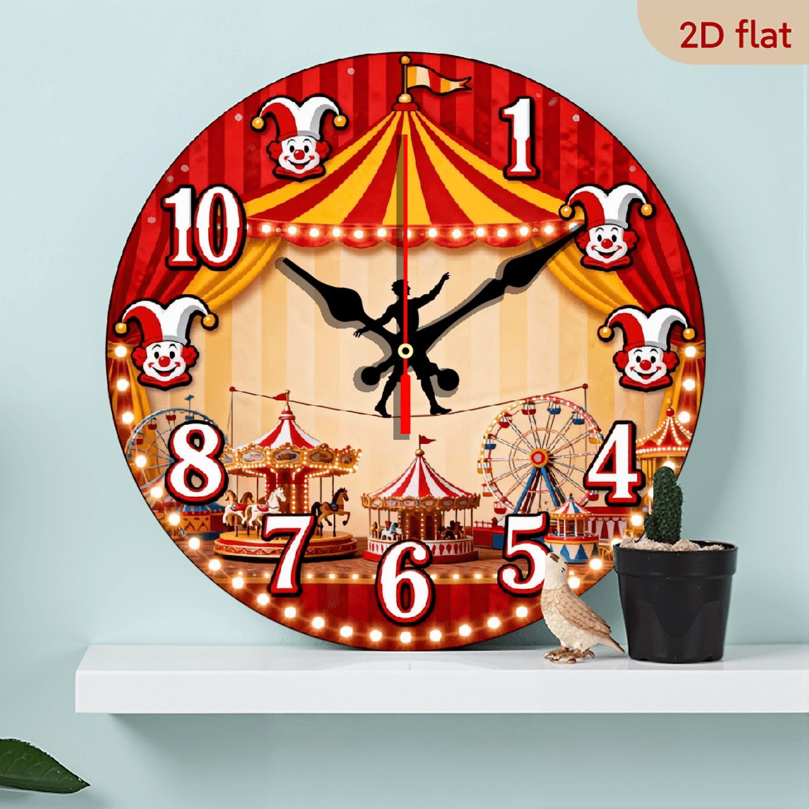 10-inch 2D flat "Amazing Circus Show" theme, wooden circular silent ...