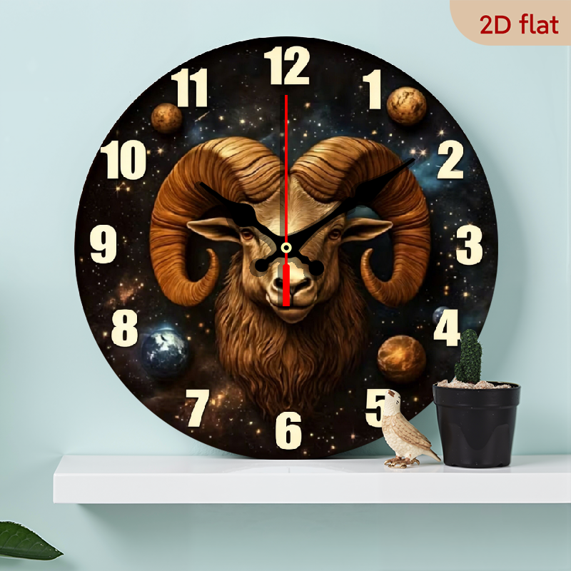10-inch 2D flat "Aries" theme wooden silent wall clock. Ideal gift for ...