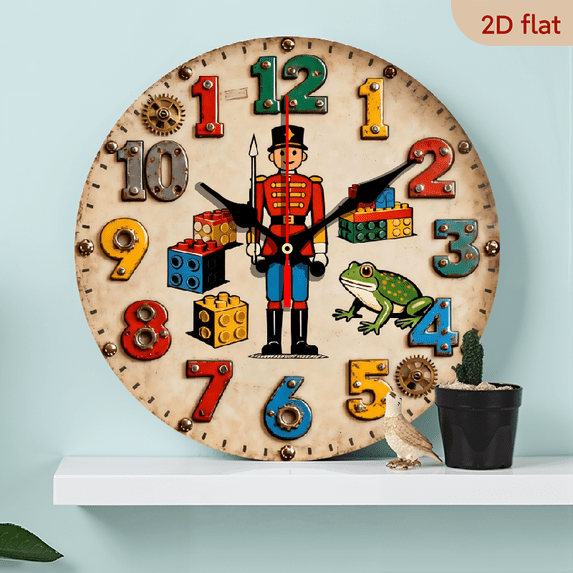 A 10-inch 2D flat "Blocks and Soldiers" themed wooden circular wall ...