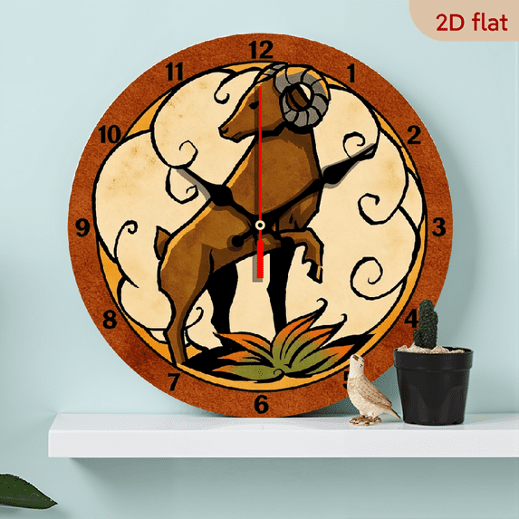 10-inch 2D flat "Cartoon Goat" theme wooden circular silent wall clock ...