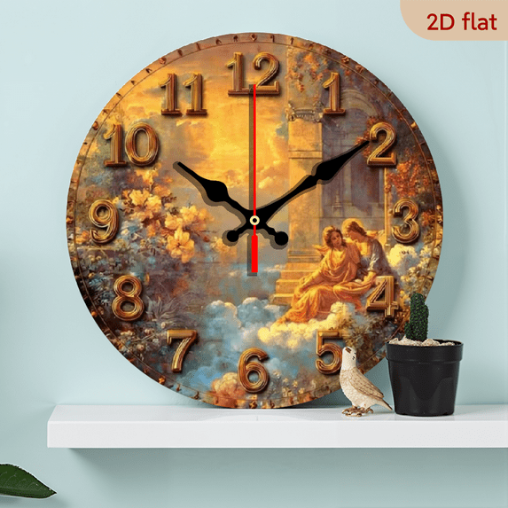 A 10-inch 2D flat "Cloud Manor" theme wooden silent round wall clock ...