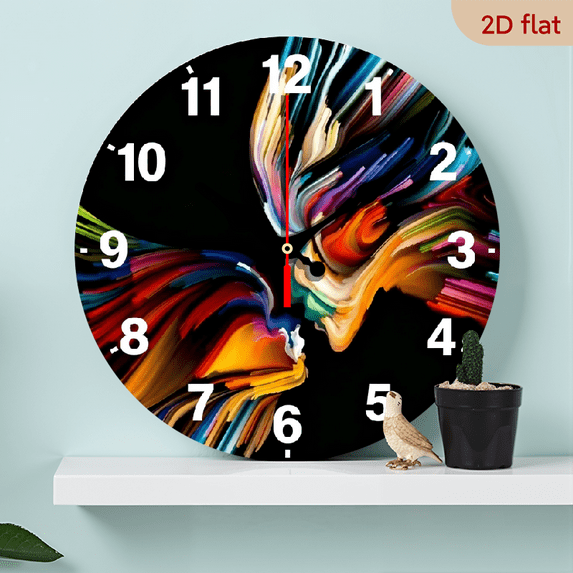 A 10-inch 2D flat "Colorful Fluid Art" theme wooden silent wall clock ...