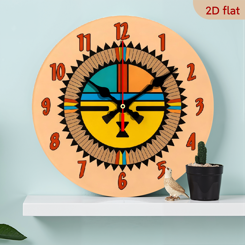 10-inch 2D flat "Depressed Sun" theme, wooden circular silent wall ...