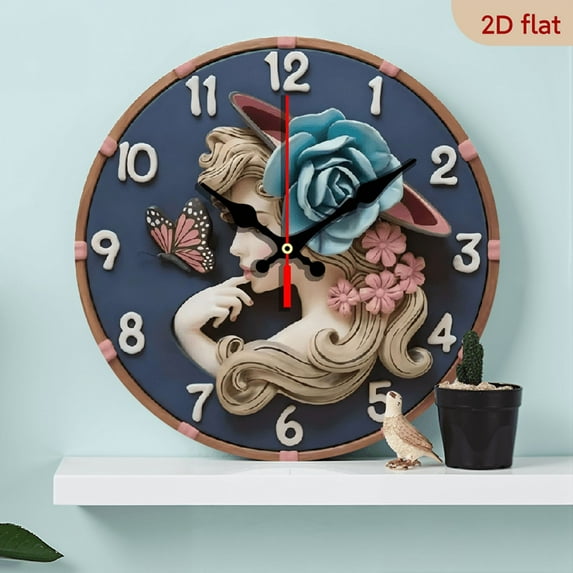 A 10-inch 2D flat "Flower Beauty" theme wooden silent round wall clock ...