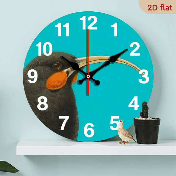 A 10-inch 2D flat "Long-Tongued Bird" themed wooden silent wall clock ...