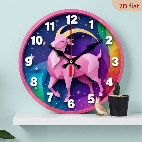 10-inch 2D flat "Pink Goat" theme wooden circular silent wall clock ...