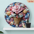A 10-inch 2D flat "Pink Ice Cream" theme wooden silent round wall clock ...