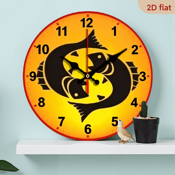 A 10-inch 2D flat "Pisces Shadow" themed wooden silent wall clock is an ...