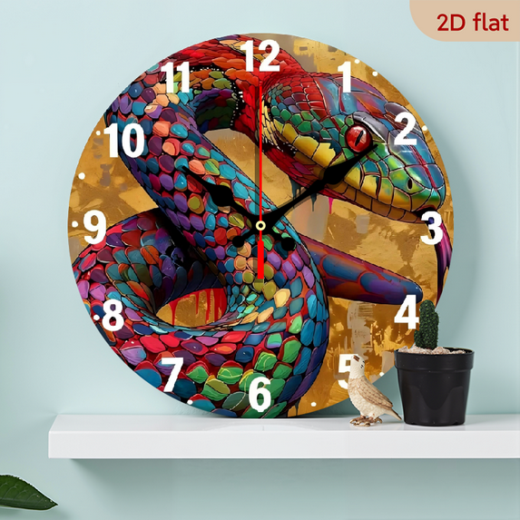 A 10-inch 2D flat "Python Painting" theme wooden circular wall clock ...