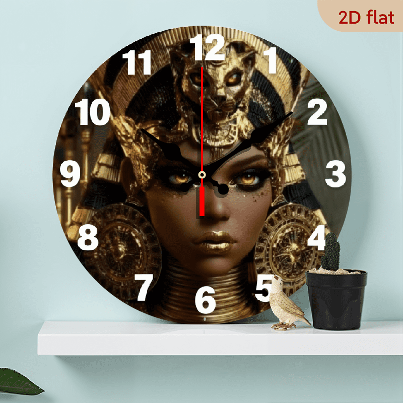 10-inch 2D flat "Queen of Egypt" theme wooden circular silent wall ...