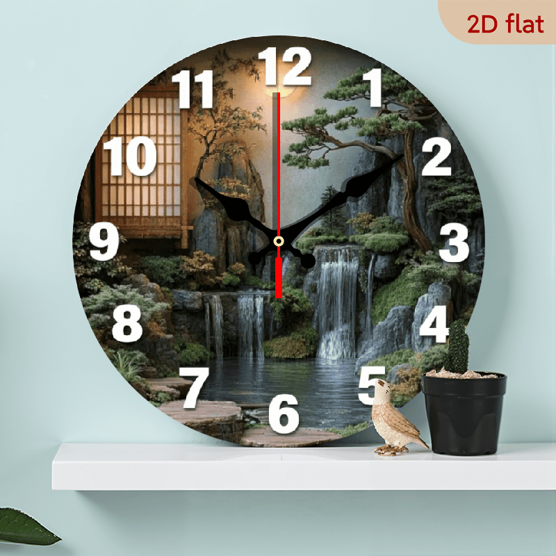 A 10-inch 2D flat "Scenery Landscape" theme wooden silent round wall ...