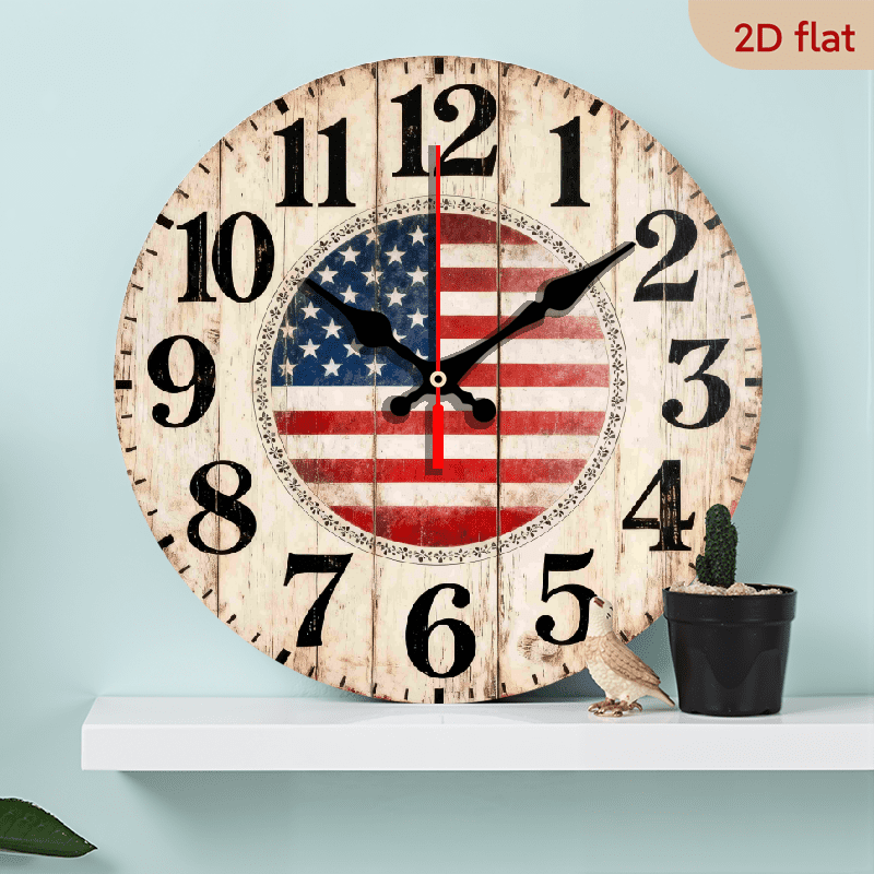 A 10-inch 2D flat "Simple Patterns" theme wooden circular wall clock ...