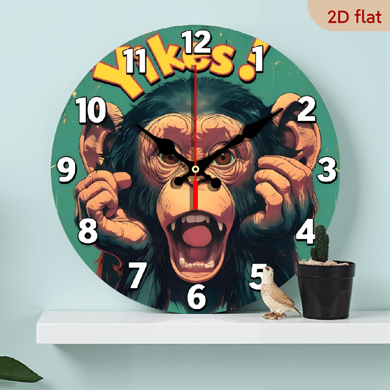 A 10-inch 2D flat "Yikes" themed wooden circular wall clock, suitable ...
