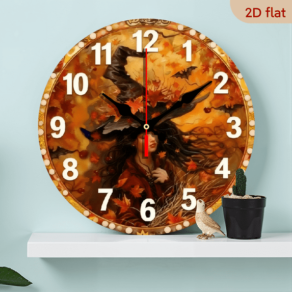 A 10-inch 2D flat wooden circular clock with a "Cherry Blossom and ...