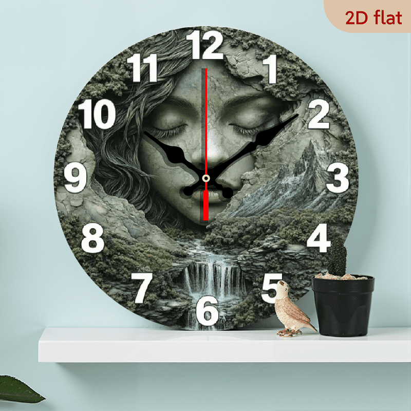 A 10-inch 2D flat wooden silent round wall clock with a "Forest Mother ...