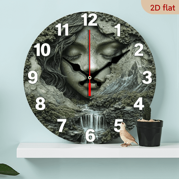 A 10-inch 2D flat wooden silent round wall clock with a "Forest Mother ...
