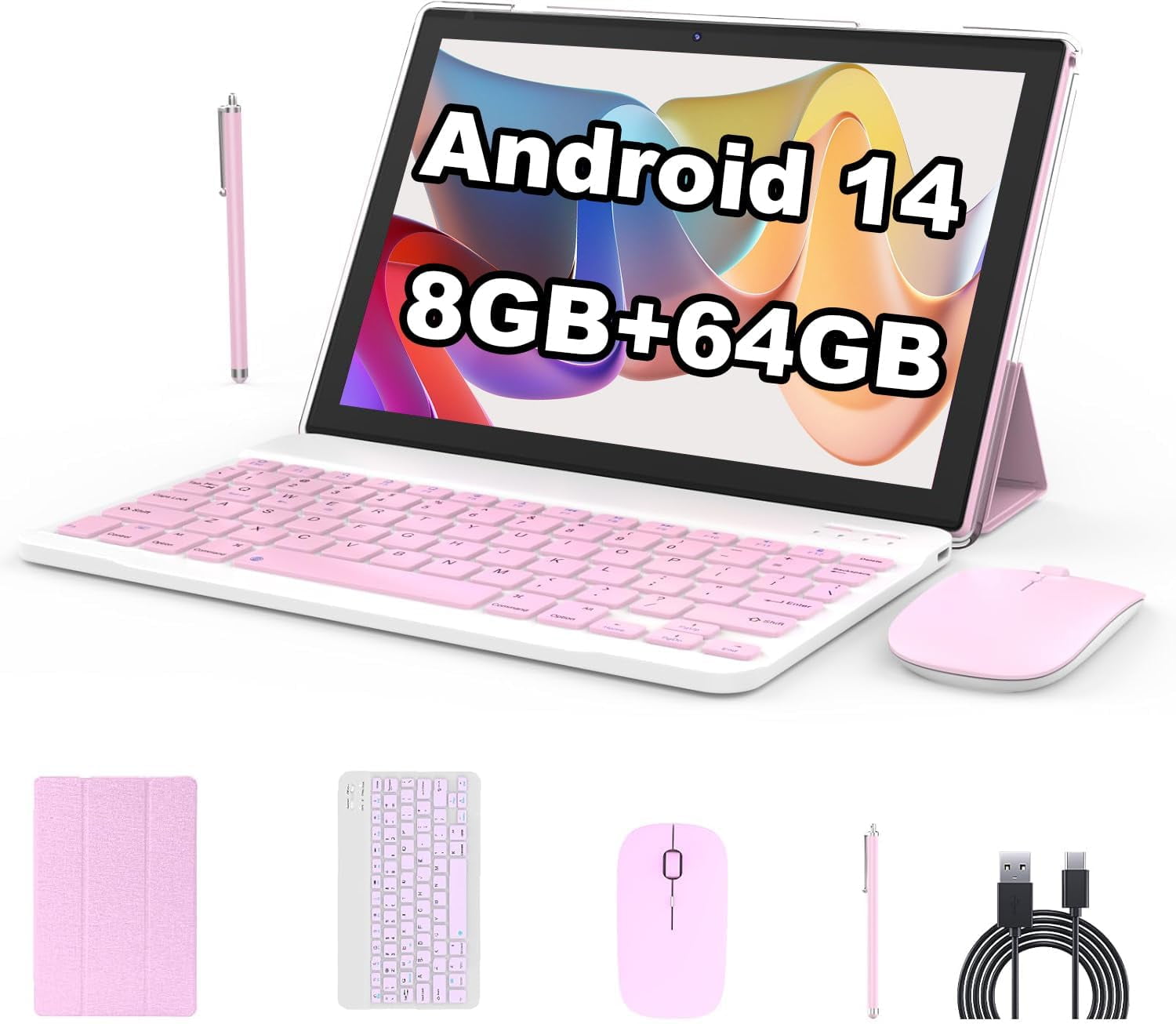 10 inch Android 14 Tablet, 2024 Newest 2 in 1 Tablet with Keyboard ...