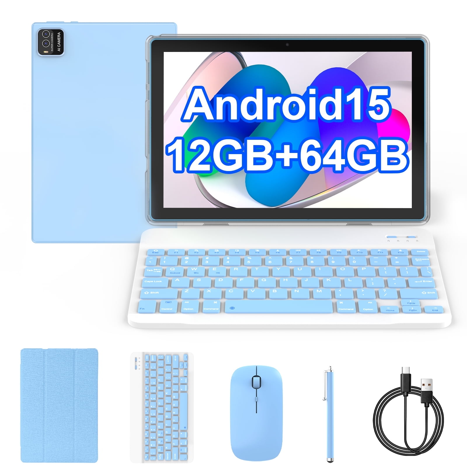 IWEGGO 10 inch Android 15 Tablet with Keyboard, 12GB RAM, 64GB ROM, 1TB ...