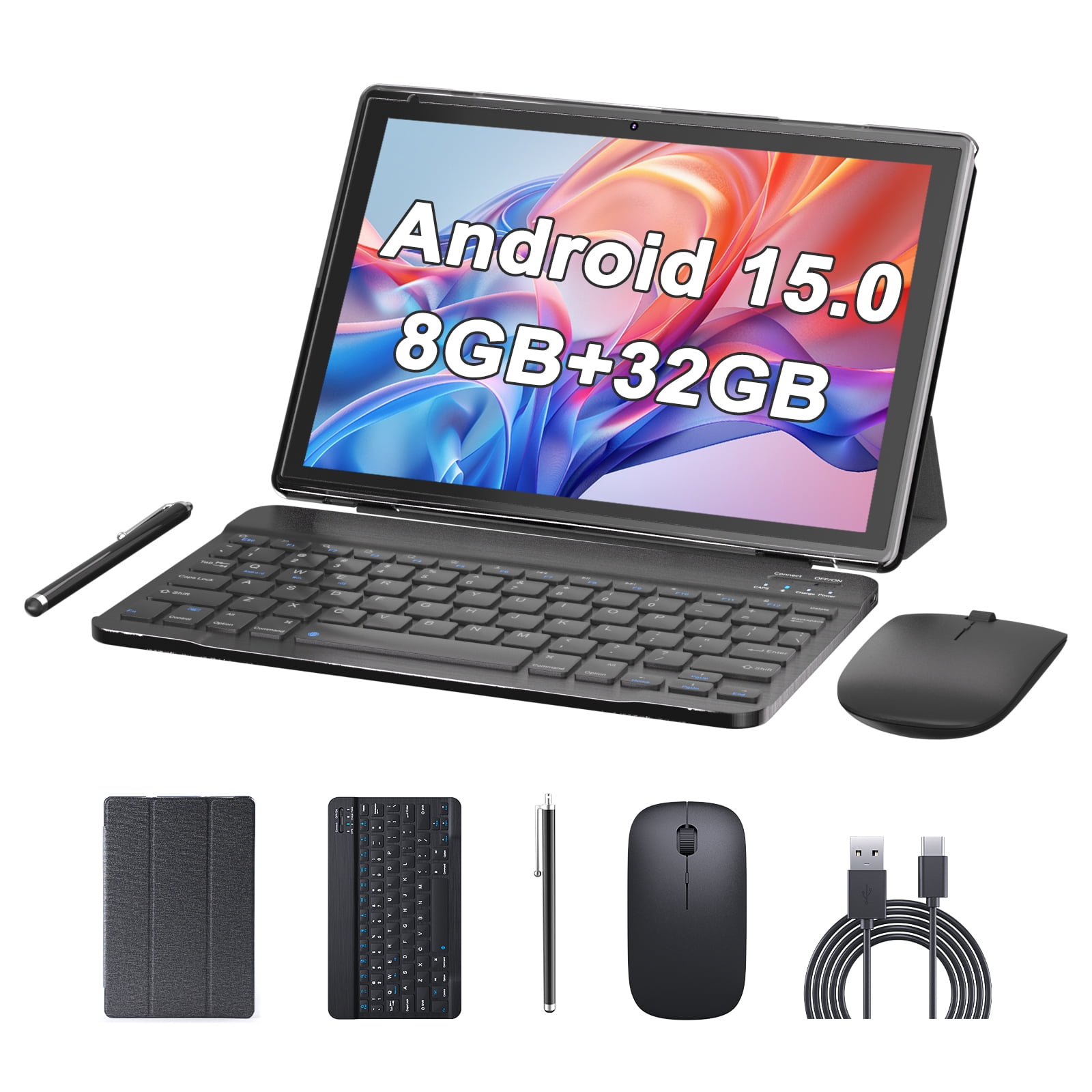 10 inch Android 15 Tablet with Keyboard Stylus, 8GB RAM 2 in 1 Tableta ...