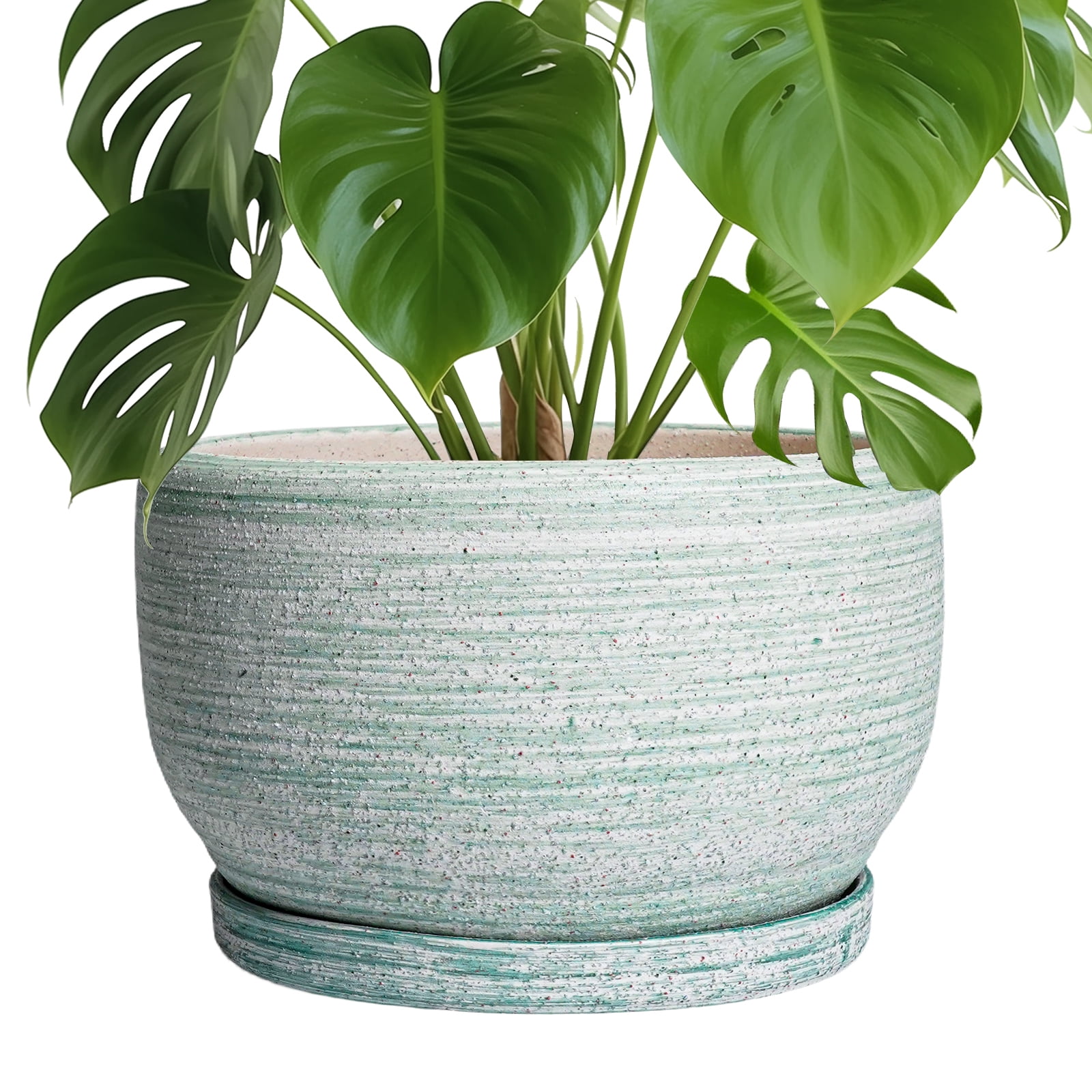 10 inch Ceramic Plant Pot, Large Round Flower Pot with Saucer ...