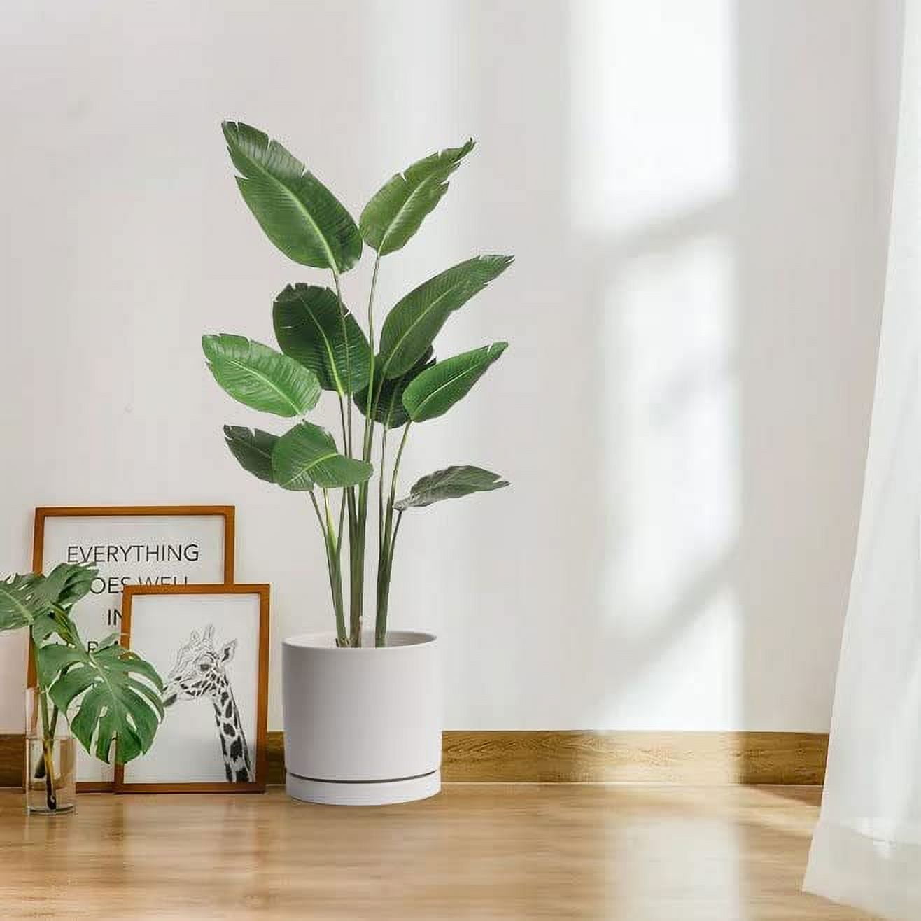 10 inch Ceramic Planter Pot with Drainage Hole & Saucer, Glazed Mid ...