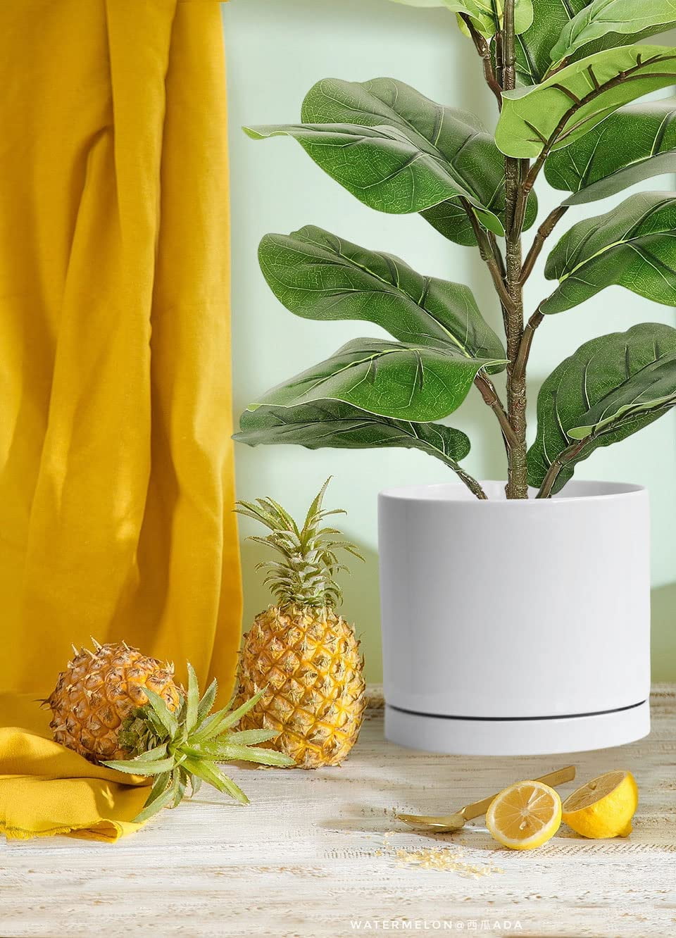 10 inch Ceramic Planter Pot with Drainage Hole & Saucer, Glazed Mid ...