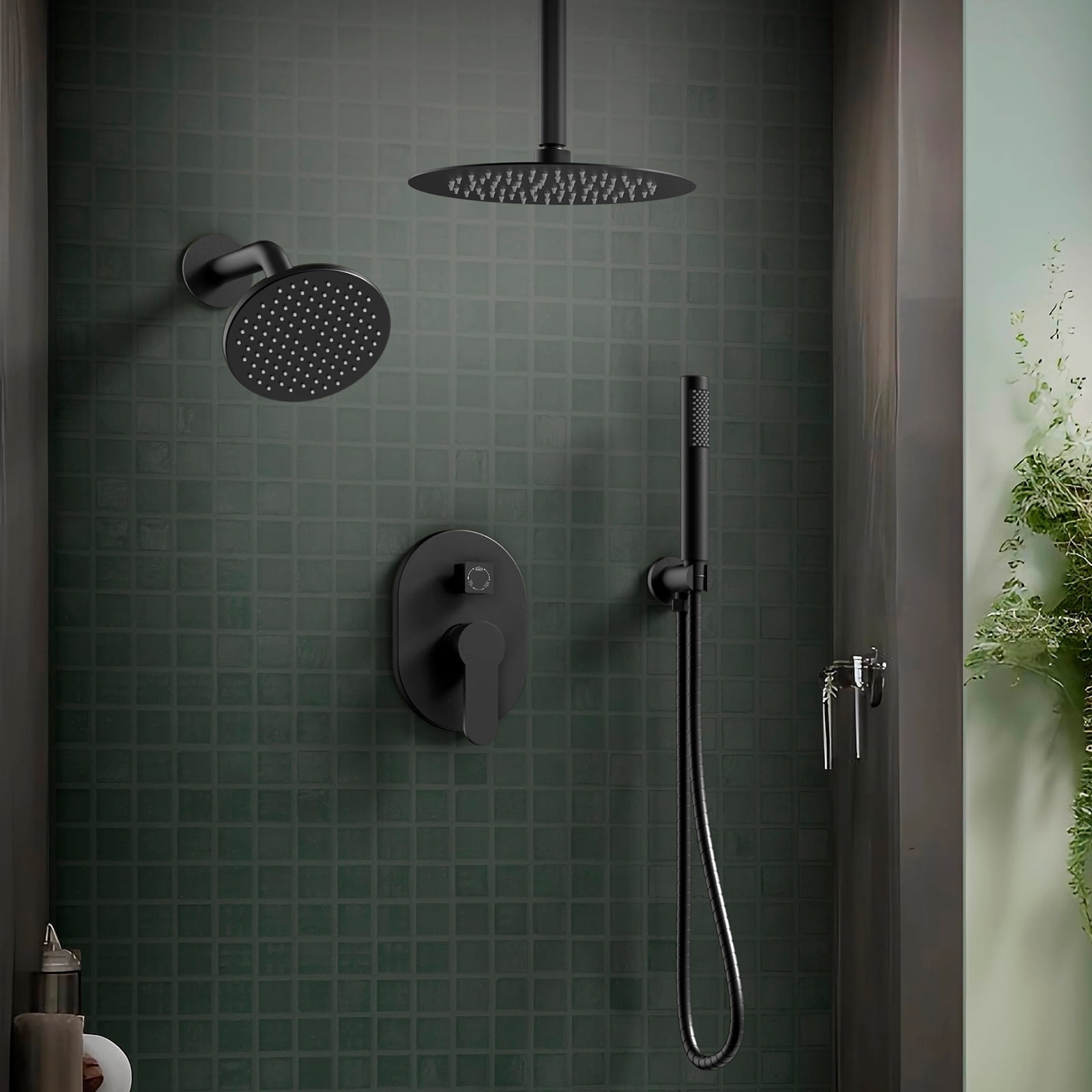 10 inch Dual Shower Heads Complete System Set Round Rainfall 360 ...