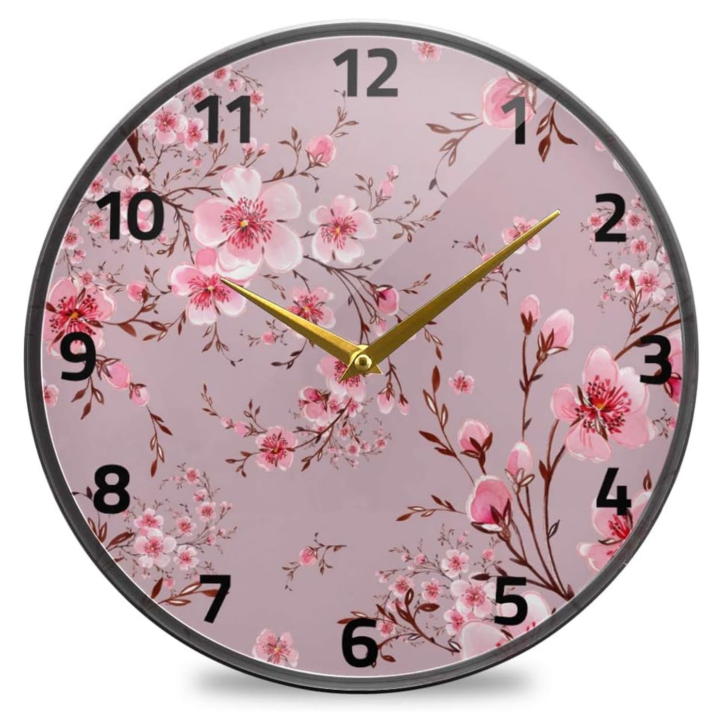 10 inch Flower Wall Clocks Decorative Silent Pink Wall Clock for Girls ...