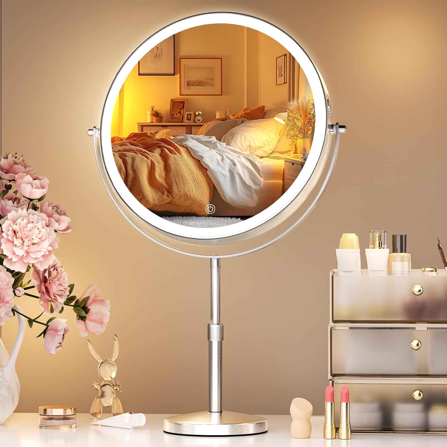 10-inch Lighted Makeup Mirror with Magnification, Rechargeable 3000 mAh ...