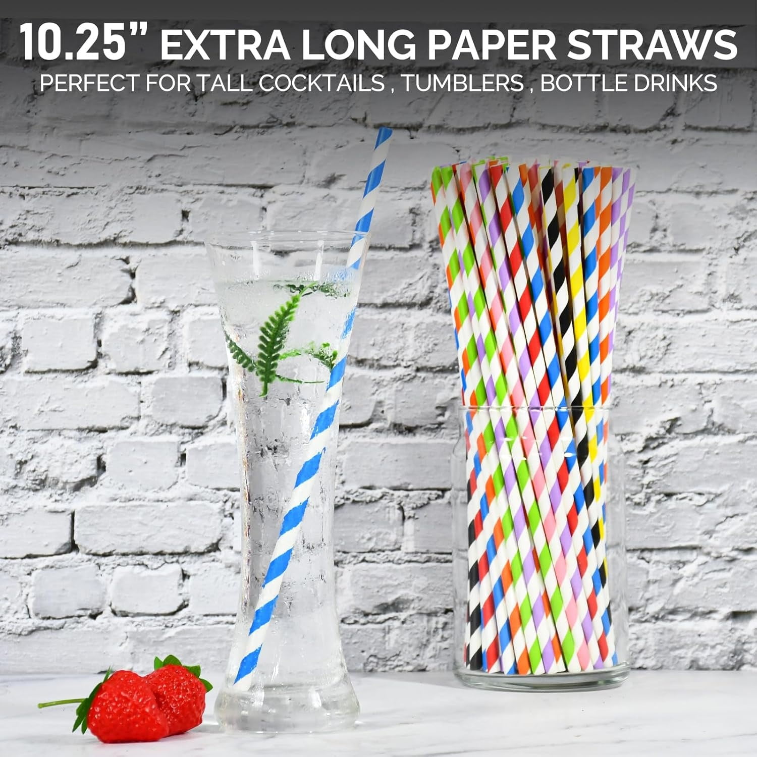 10 inch Long Disposable Paper Straws Bulk for Drinking - Unwrapped, 8 ...