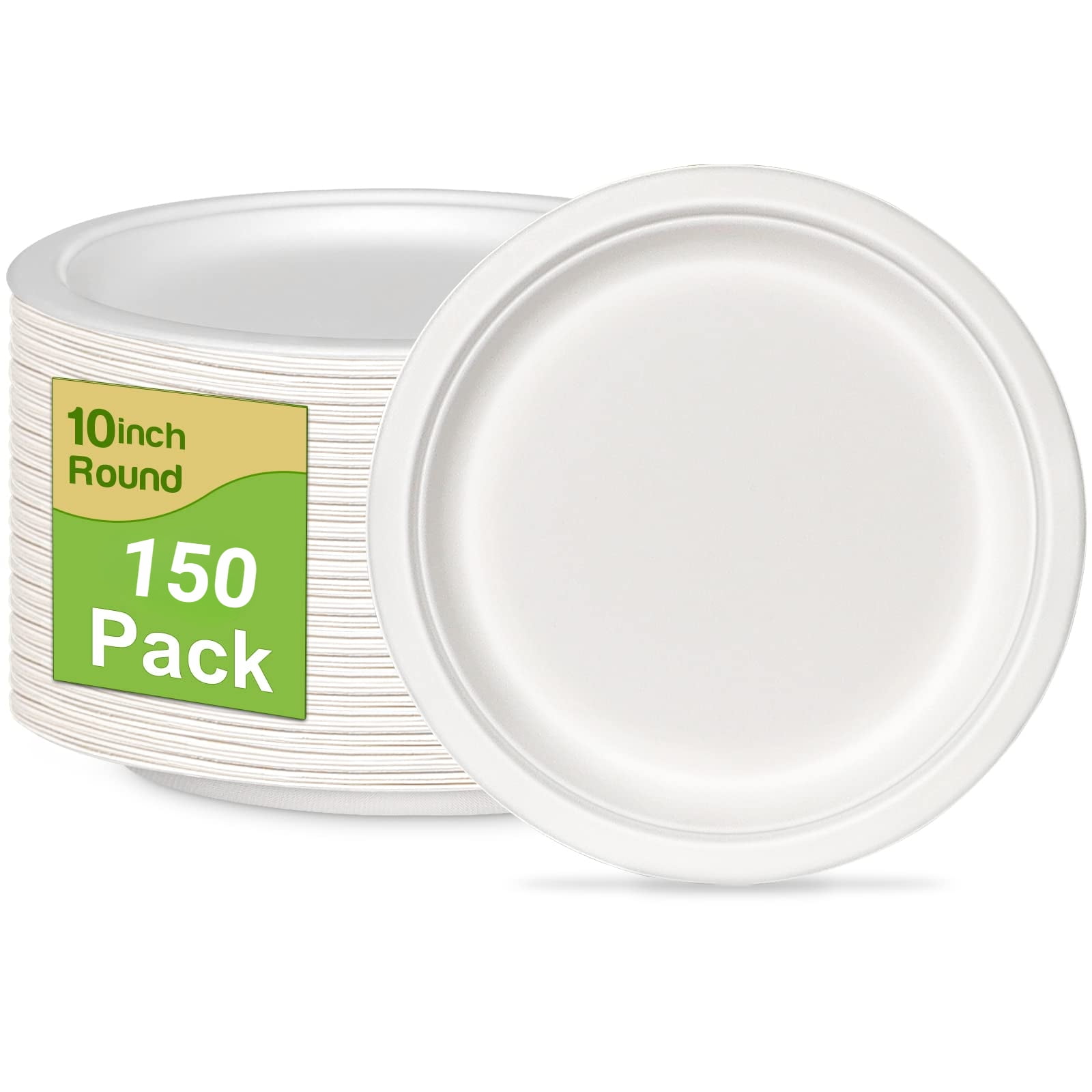 10 inch Paper Plates, 150 Pack Compostable Paper Plates Heavy Duty ...