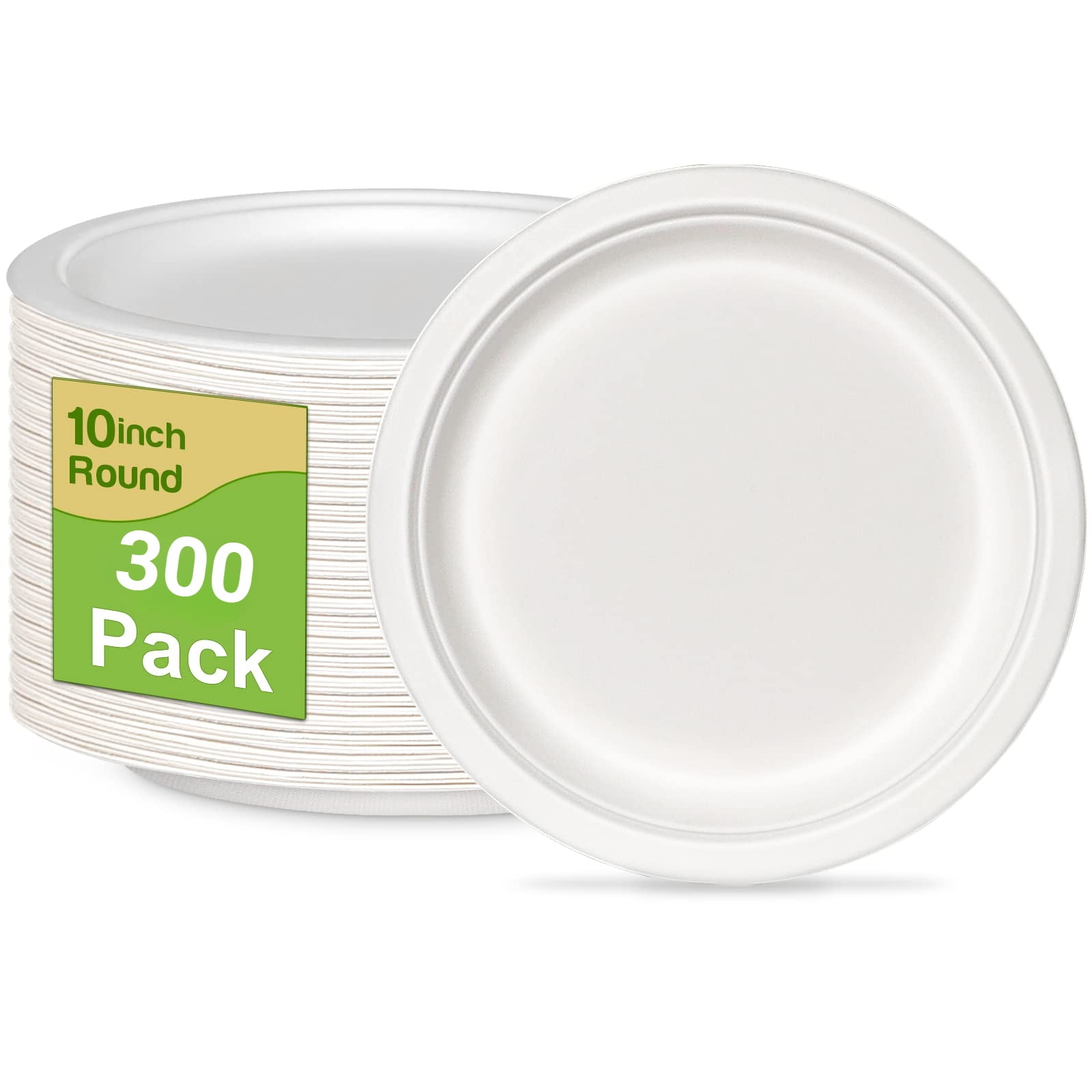 10 inch Paper Plates, 300 Pack Compostable Paper Plates Heavy Duty ...