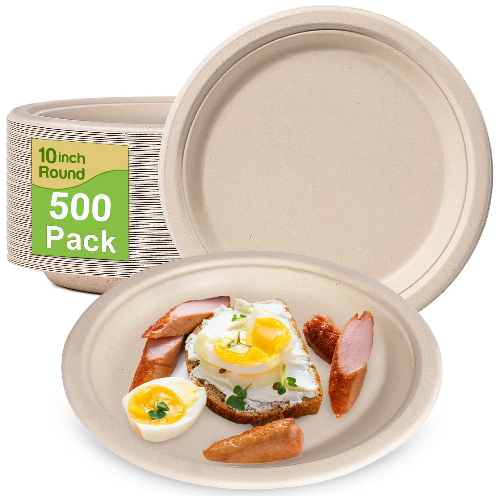 10 inch Paper Plates, 500 Pack Compostable Paper Plates Heavy Duty ...