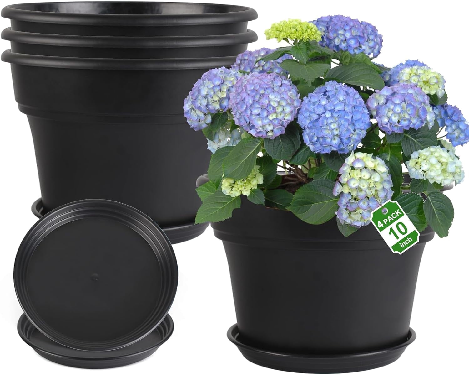 10-inch-Plant-Pots-Indoor-Outdoor, 4 Pack Plastic Planters with ...